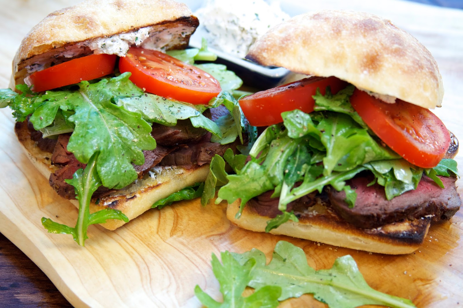 Filet Mignon Sandwiches with Herbed Goat Cheese and Arugula | Salty ...